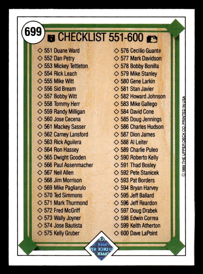 1989 Upper Deck #699 Checklist: 501-600 | eBay