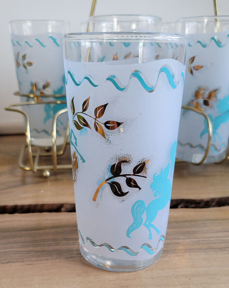 MCM Federal Drinkware 8 glasses Persian Polo Players horses 1 metal ...