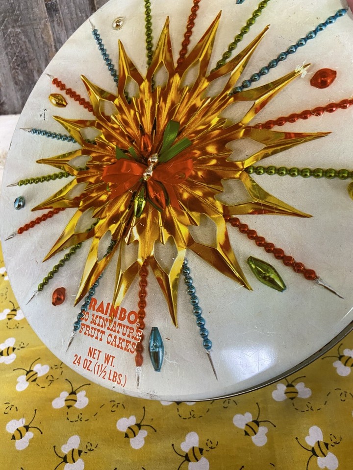 Vintage Promotional Rainbo Fruit Cake Tin STARBURST Mid Century | eBay
