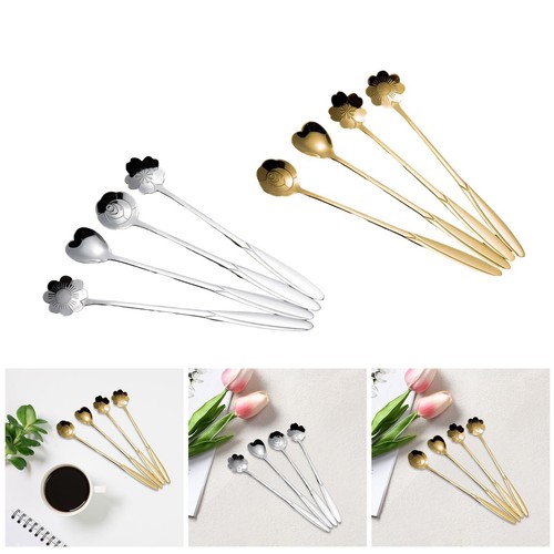 4 Pieces Flower Spoon Set Modern Long Handle Drink Stirring Spoon Tableware | eBay Australia