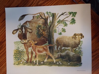 1958 Penn Prints New York 16 x 13 Sheep, Cow, Fawn PICTURE | eBay