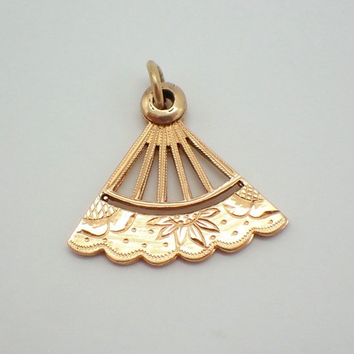 Engraved Fan Charm Pendant 14K Gold Openable | eBay
