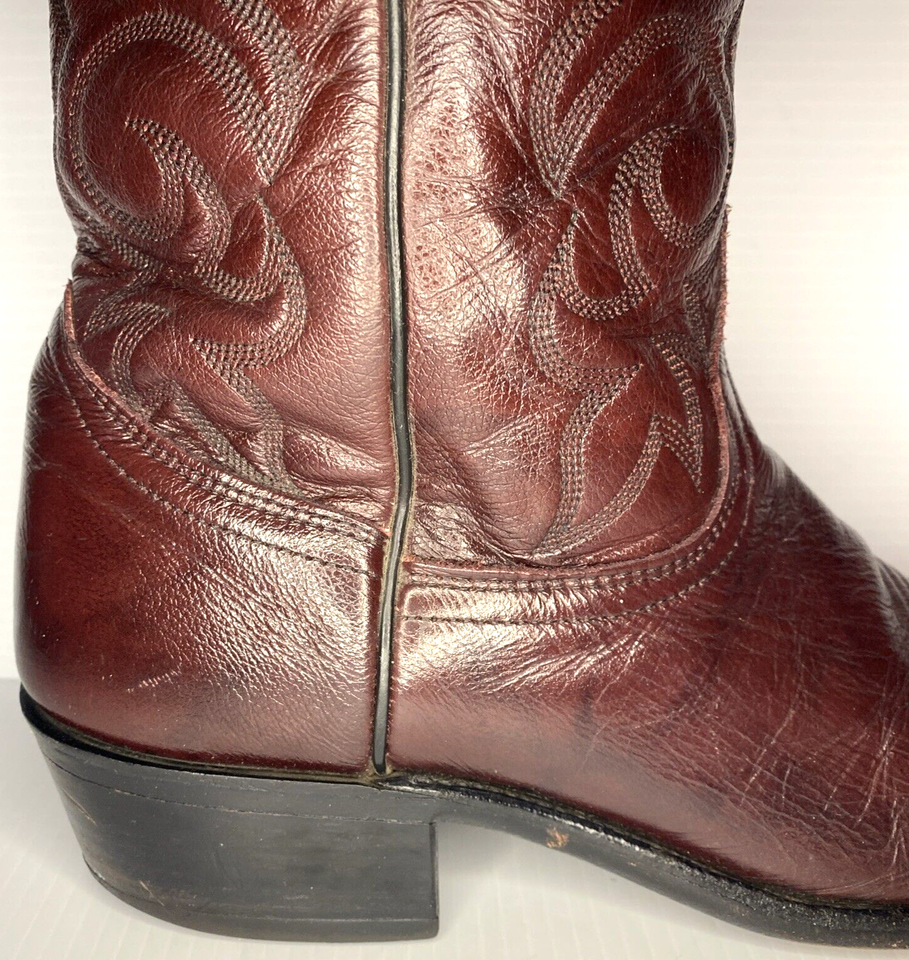 J Chisholm Boots Black Cherry Western Cowboy Leather Toe Tap Mens 10.5 ...