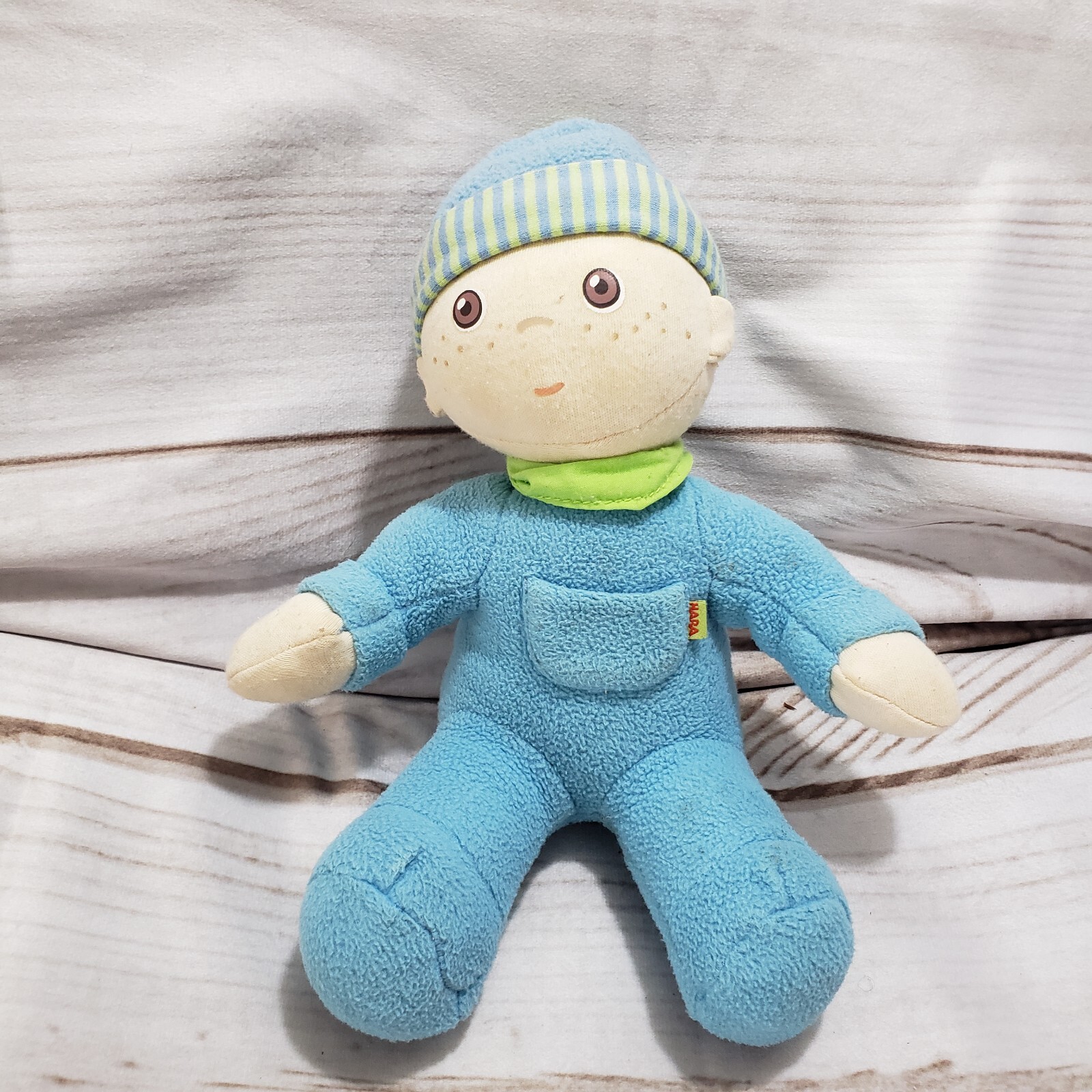 Haba Snug Up Luis 7" Plush Boy Doll Fleece Brown Eyes Blue Green ...