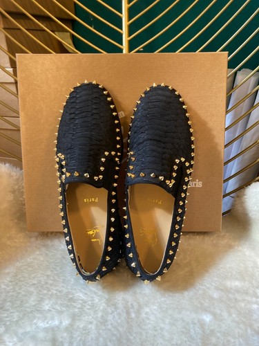 CHRISTIAN LOUBOUTIN GOLD PIK PYTHON BOAT SHOES SLIP ON IN BLACK | eBay