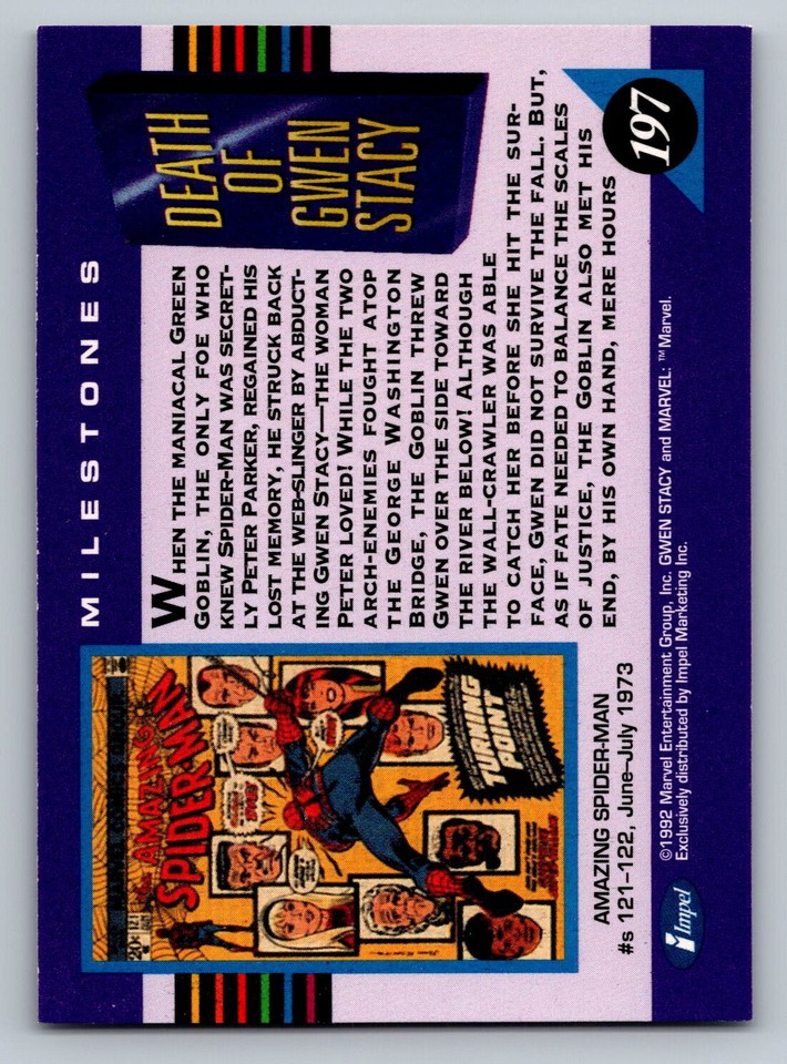 Marvel Impel 1992 Spider-Man Death of Gwen Stacy Card 197 Series 3 ...