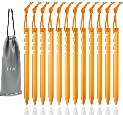 12 Pack Aluminum Tent Stakes Pegs Ground with Reflective Pull Ropes ...