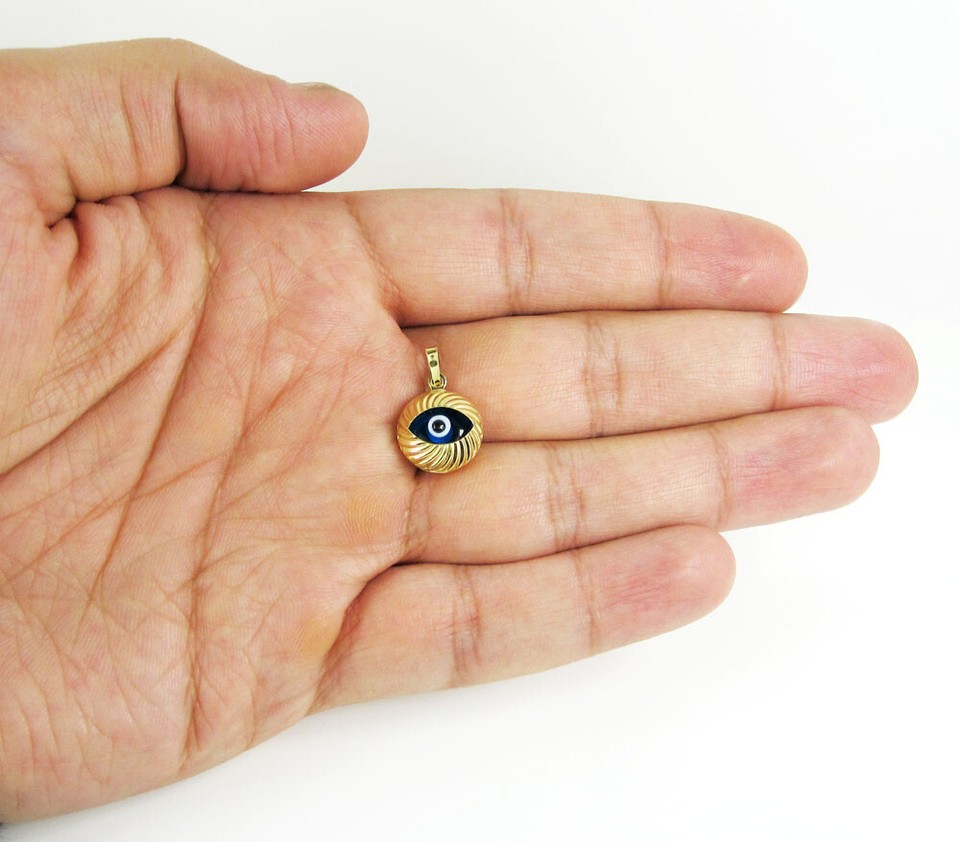 14k Yellow Gold Highly Polished Blue Evil Eye Nazar Charm Pendant | eBay