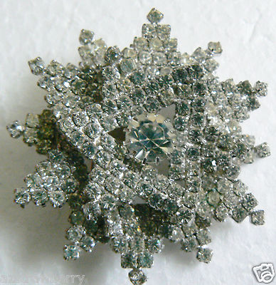 Vintage Fantastic Silver Tone Clear Crystal Burst Super Star Pin Brooch ...