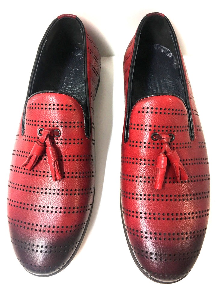 Neuf Mode Mocassin Rouge Cuir Chaussures Homme Design Trous Slipper | eBay