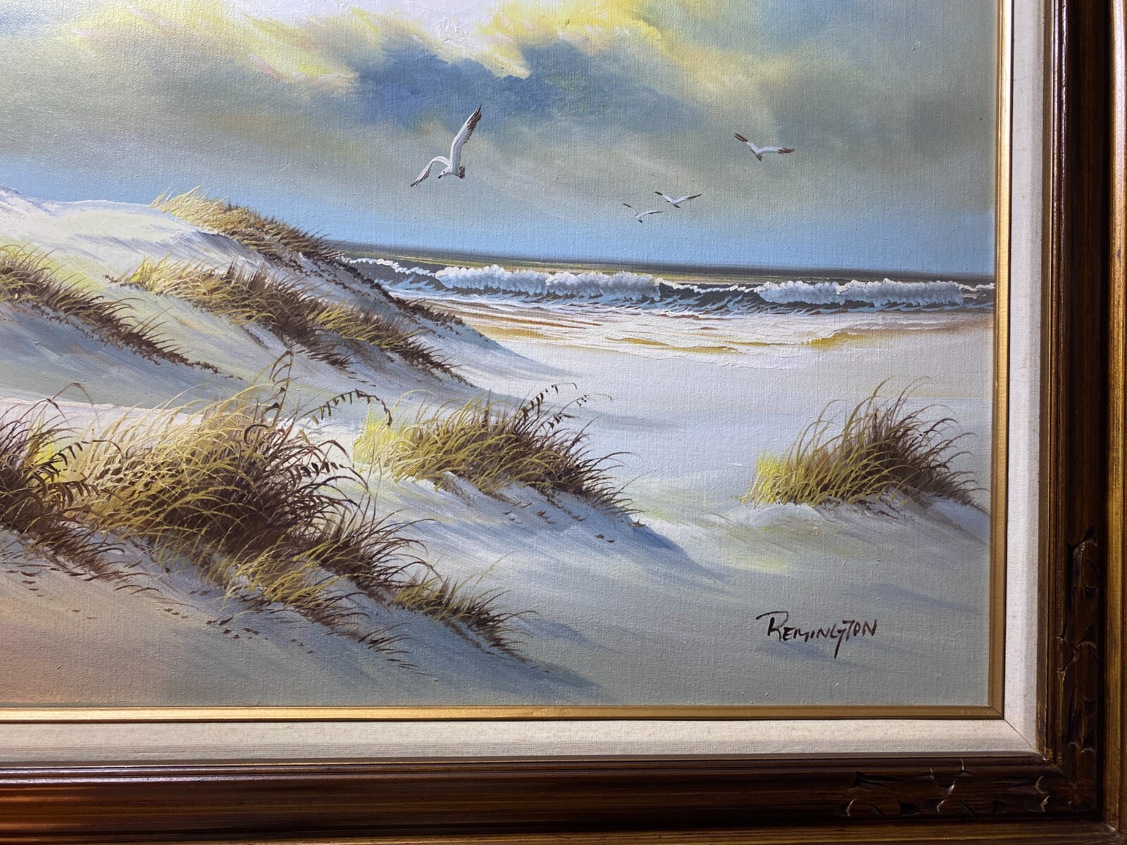 Huge Remington "Seaside With Gulls Scene" Oil Painting - Signed And ...