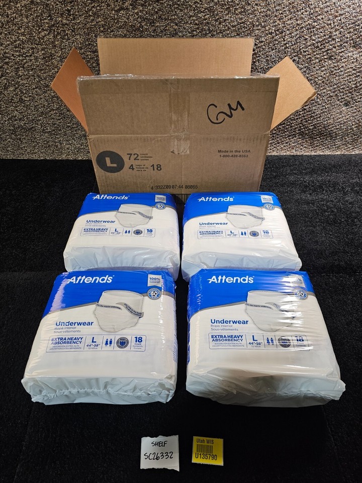 (QTY 72) Attends Size Large 44"-58" Extra Heavy Absorbency Protective ...