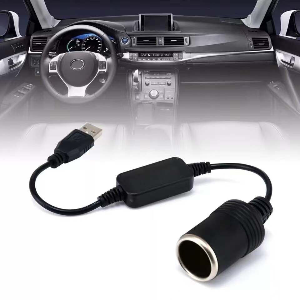 USB To 12V Car Cigarette Lighter Female Socket Converter Adapter Cable ...