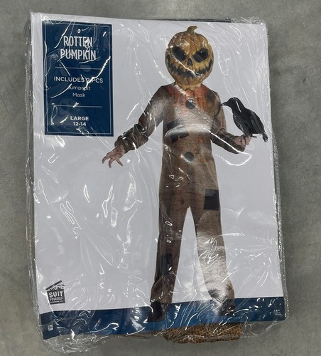 Scary ROTTEN PUMPKIN Halloween Costume Mask Hooded Scarecrow L Age 12 ...