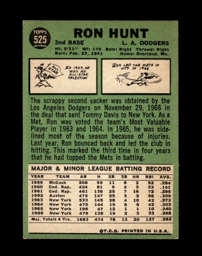 1967 Topps Set-Break #525 Ron Hunt VG-VGEX *GMCARDS* | eBay