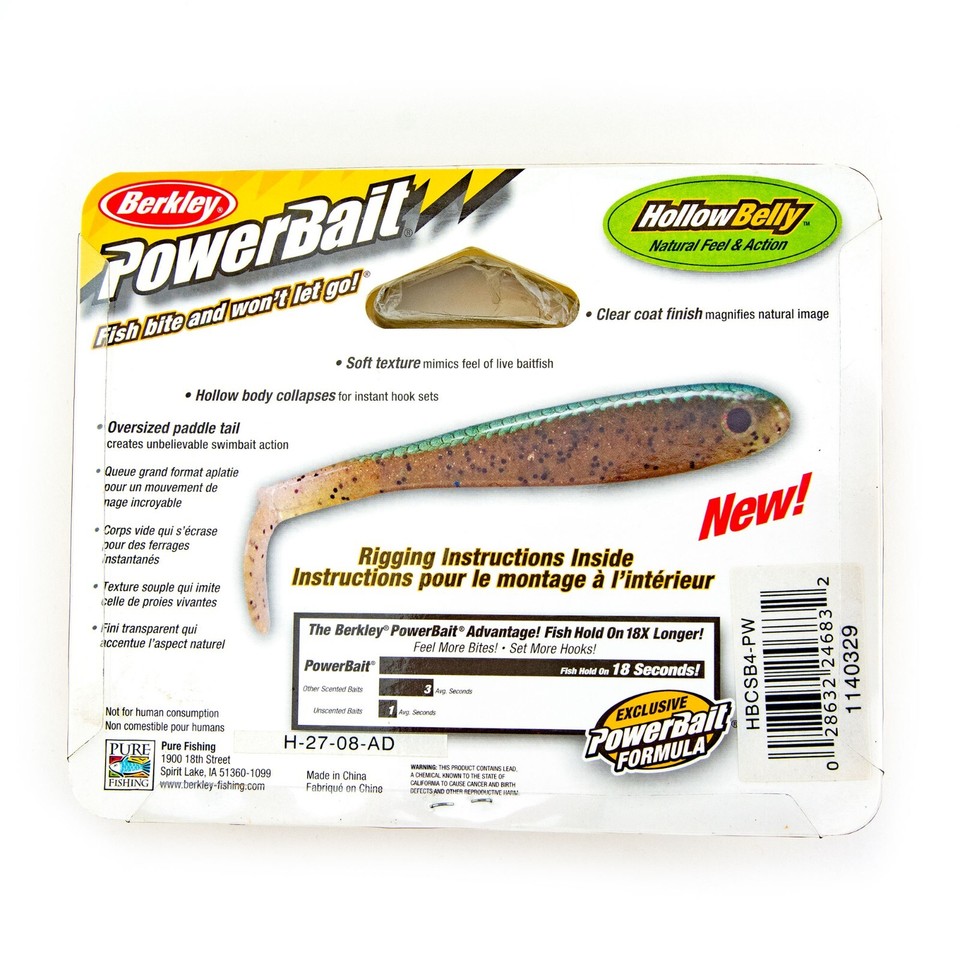 Berkley PowerBait SwimBait 3pc Pack Kit 4" Pearl White Hollow Belly ...