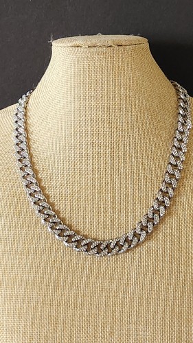 Silvertone Chain With Rhinestones Heavy 89 Grams Length 18" Width .51 ...