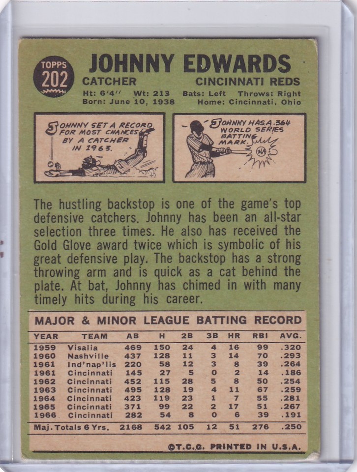 1967 Topps Baseball #202 Johnny Edwards - Cincinnati Reds | eBay