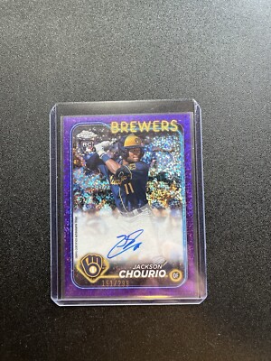 2024 Topps Chrome Jackson Chourio Purple Speckle Refractor Rookie Auto ...