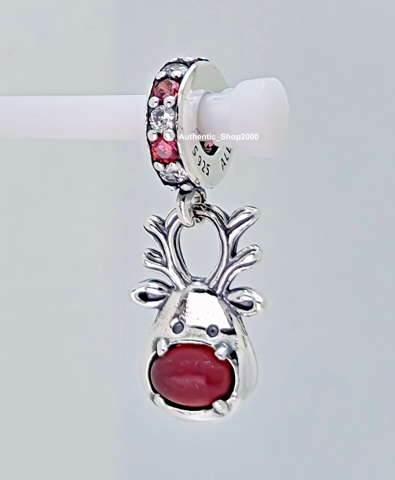 New 100% Authentic PANDORA 925 Red Nose Reindeer Murano Dangle Charm ...