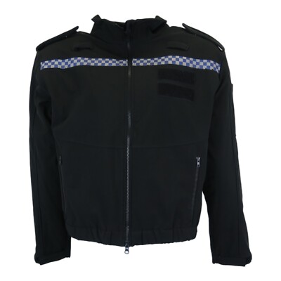 Genuine Ex Police Soft Shell Jacket Fleece Black Chequered Reflective ...