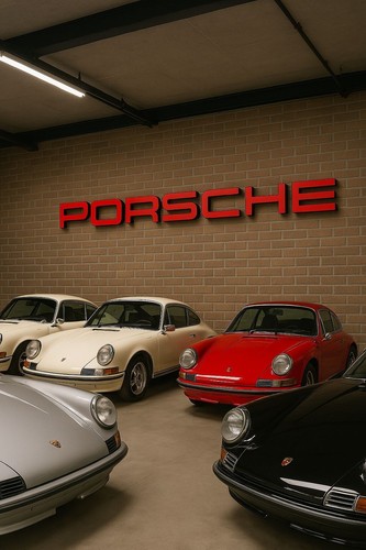 Porsche Red Letter Wall Garage Sign Dealership Style Logo Emblem 911 ...