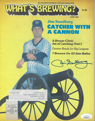 1984 BREWERS Jim Sundberg signed What's Brewing magazine JSA COA AUTO ...