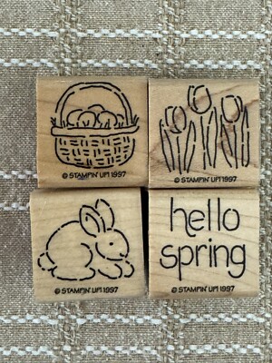 Hello Spring Vintage Stampin' Up! 1997 Wood Mount Set of 4 Easter ...