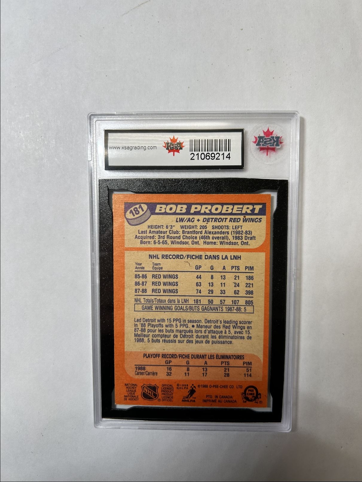 1988-89 O-Pee-Chee Bob Probert Rookie KSA 9 . #181 | eBay