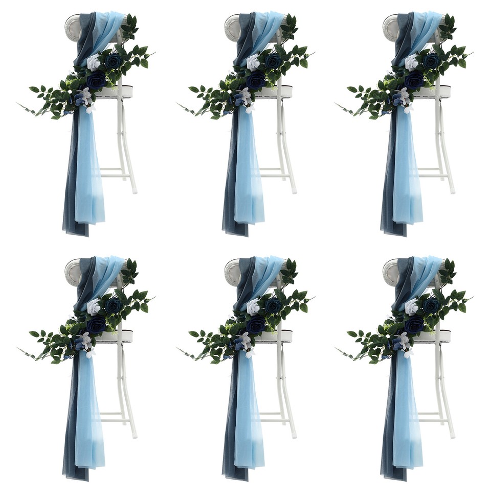 Blue Artificial Flower Arrangement Ribbons For Wedding Chair Back Decor ...