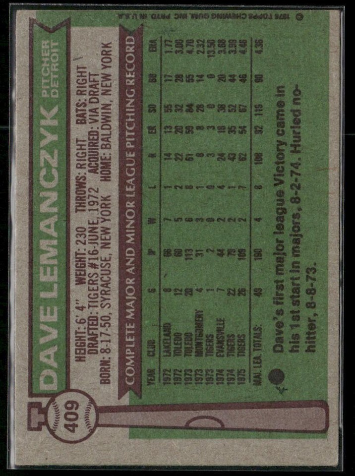 1976 Topps #409 Dave Lemanczyk | eBay