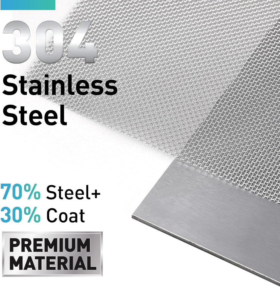 304 Stainless Steel Mesh Window Screen Roll, 47IN X 16FT Silver Metal ...