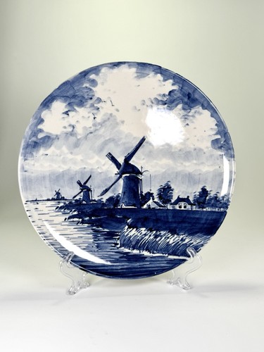 Delfts Vintage Blue White Windmill Plate 9-inch Hand painted | eBay