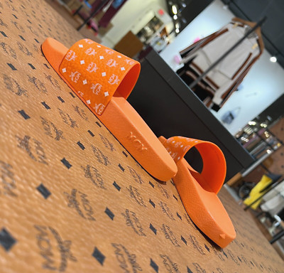 🔥MCM Korea Made Men's Visetos Print Rubber Orange Slides US 8~ 13 Was ...