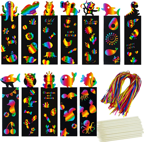 100Pcs Scratch Art Bookmarks Making Kit for Kids, Scratch Paper DIY ...