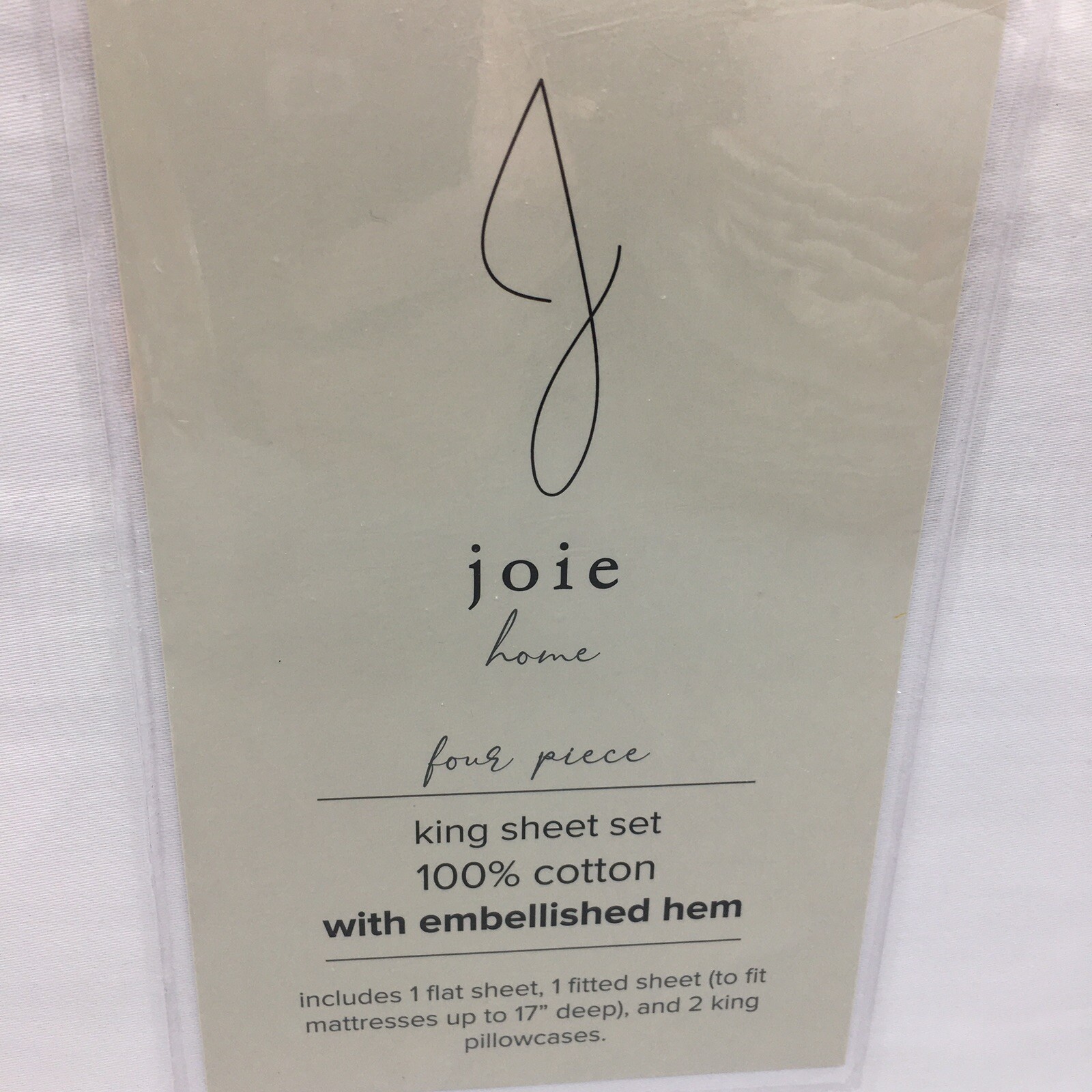 4pc J Joie Home KING Soft White Sheet Set Luxurious Cotton Embellished ...