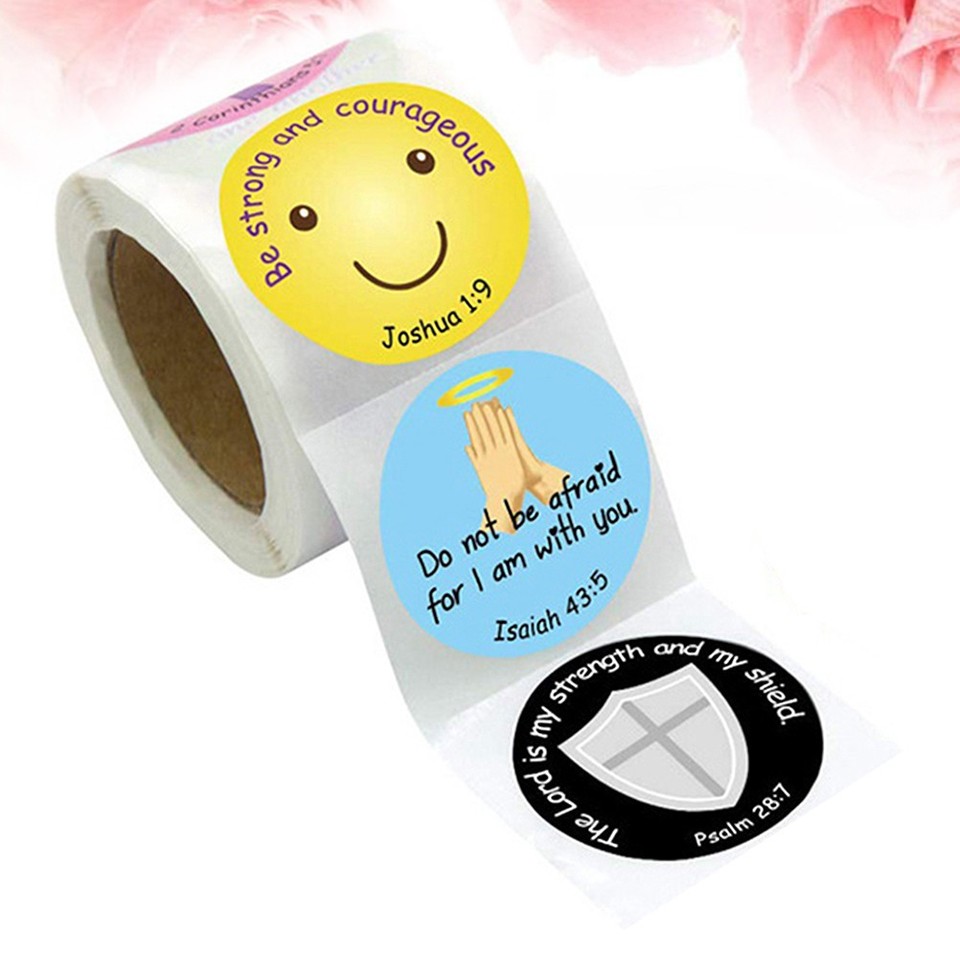 1 Roll Adorable Round Stickers Cartoon Adhesive Labels Christ Slogan ...