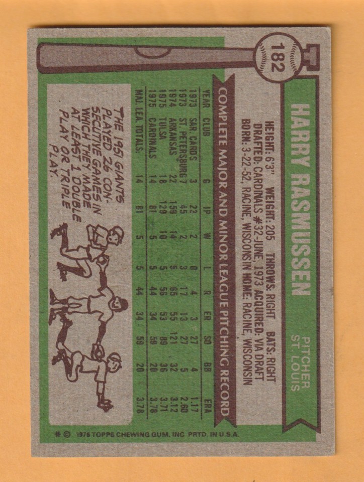 Eric Harry Rasmussen St. Louis Cardinals 1976 Topps #182 | eBay