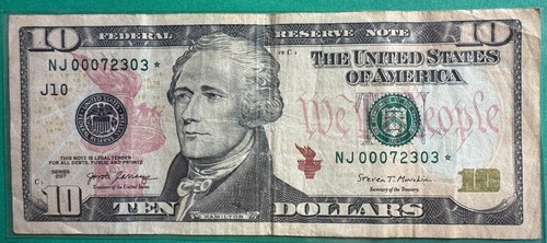 2017 ten dollar bill *STAR NOTE* LOW SN NJ 00072303* | eBay