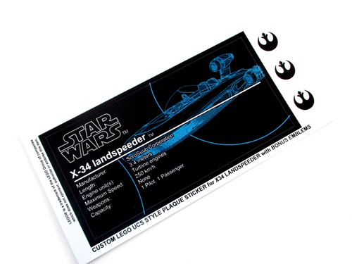 CUSTOM UCS STYLE PLAQUE STICKER for STAR WARS X-34 LANDSPEEDER + BONUS ...