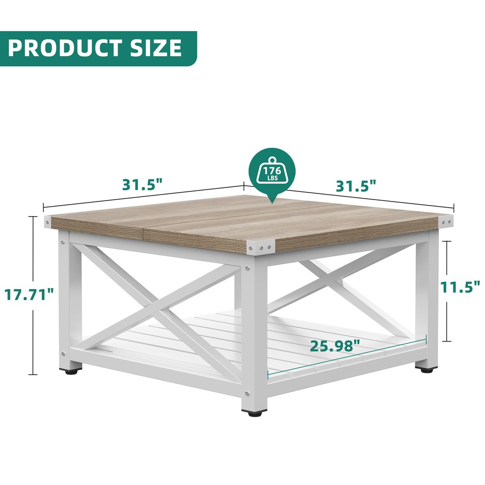 Modern Farmhouse Coffee Table Wood Square Center Table with Open ...
