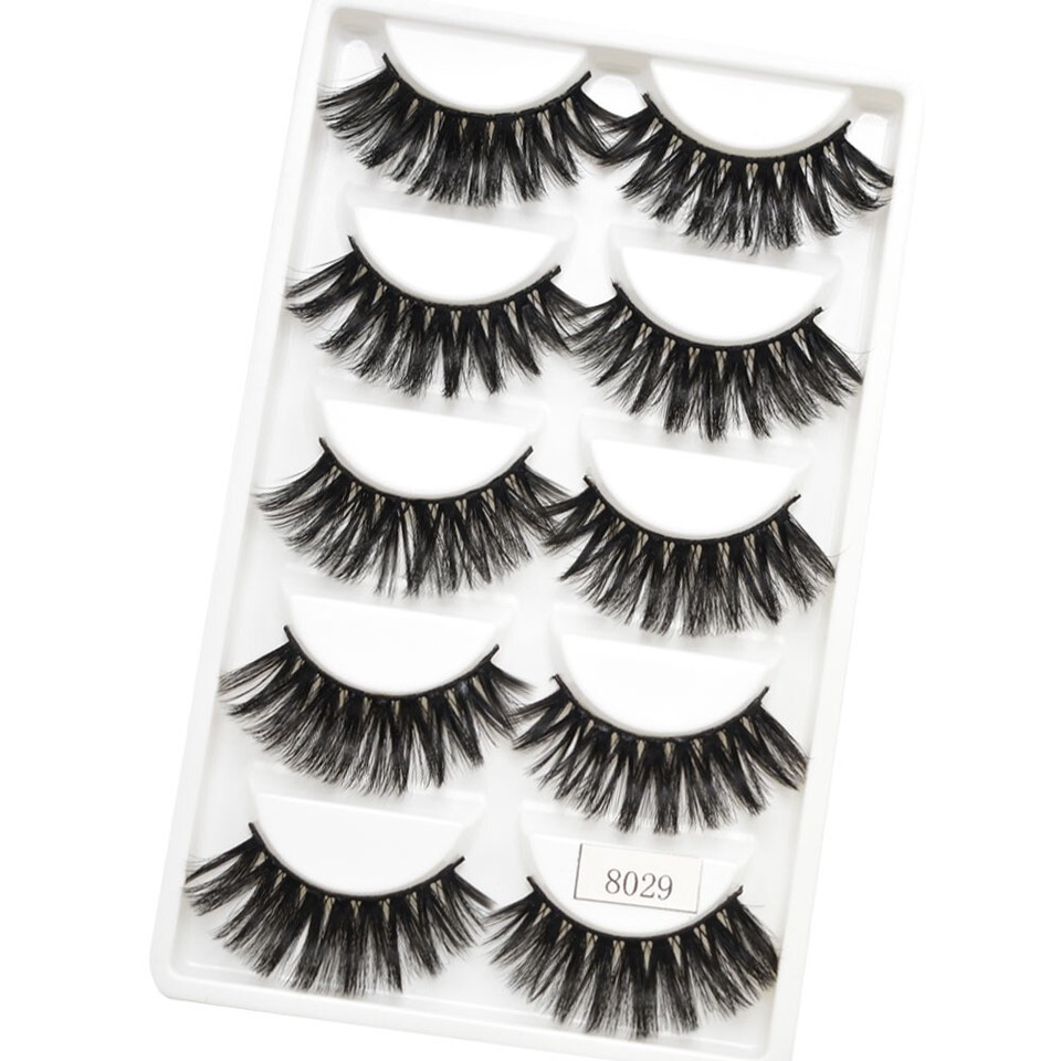 US A++++ 5 Pairs Natural Handmade Real Mink 3D False Eyelashes Thick ...