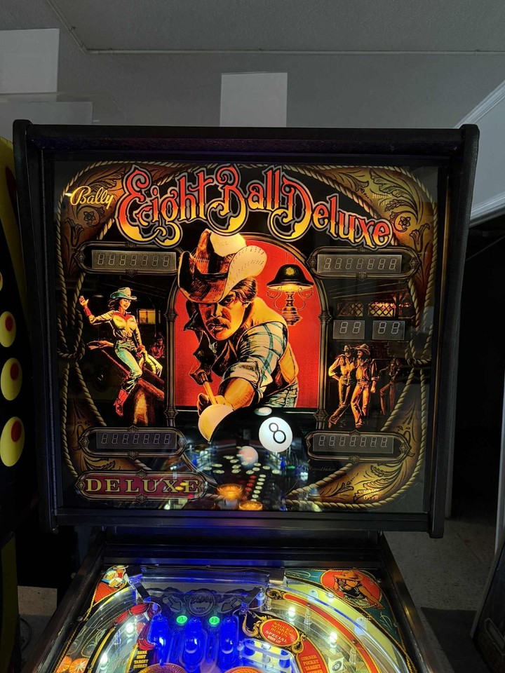 Bally EIGHT BALL DELUXE pinball backglass translite 1984 Machine ...