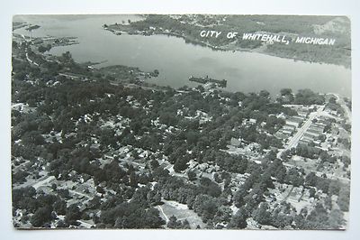 CITY OF WHITEHALL, MICHIGAN postcard RPPC aerial view, White Lake ...