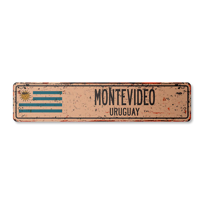 MONTEVIDEO URUGUAY Vintage Street Sign Uruguayan flag city country ...