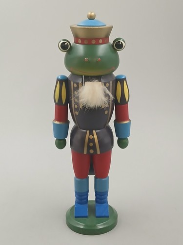 Vintage Erzgebirge Frog Prince Wood Nutcracker, East Germany 12" Tall w ...