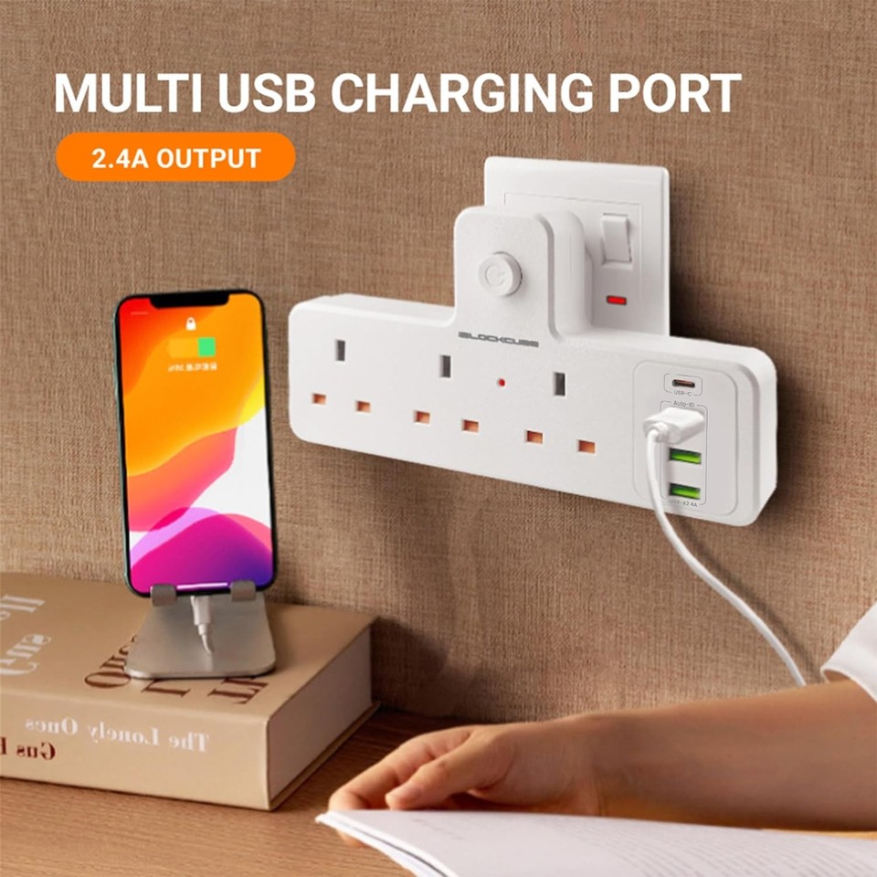 3 or 4 Way Gang Switched Main Adaptor Extension Power Socket Multi 13A ...