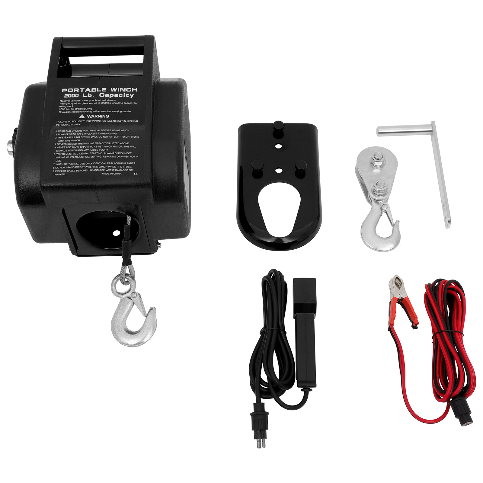2000LB Portable Electric Winch 12 Volt Remote Towing Hitch Truck ...