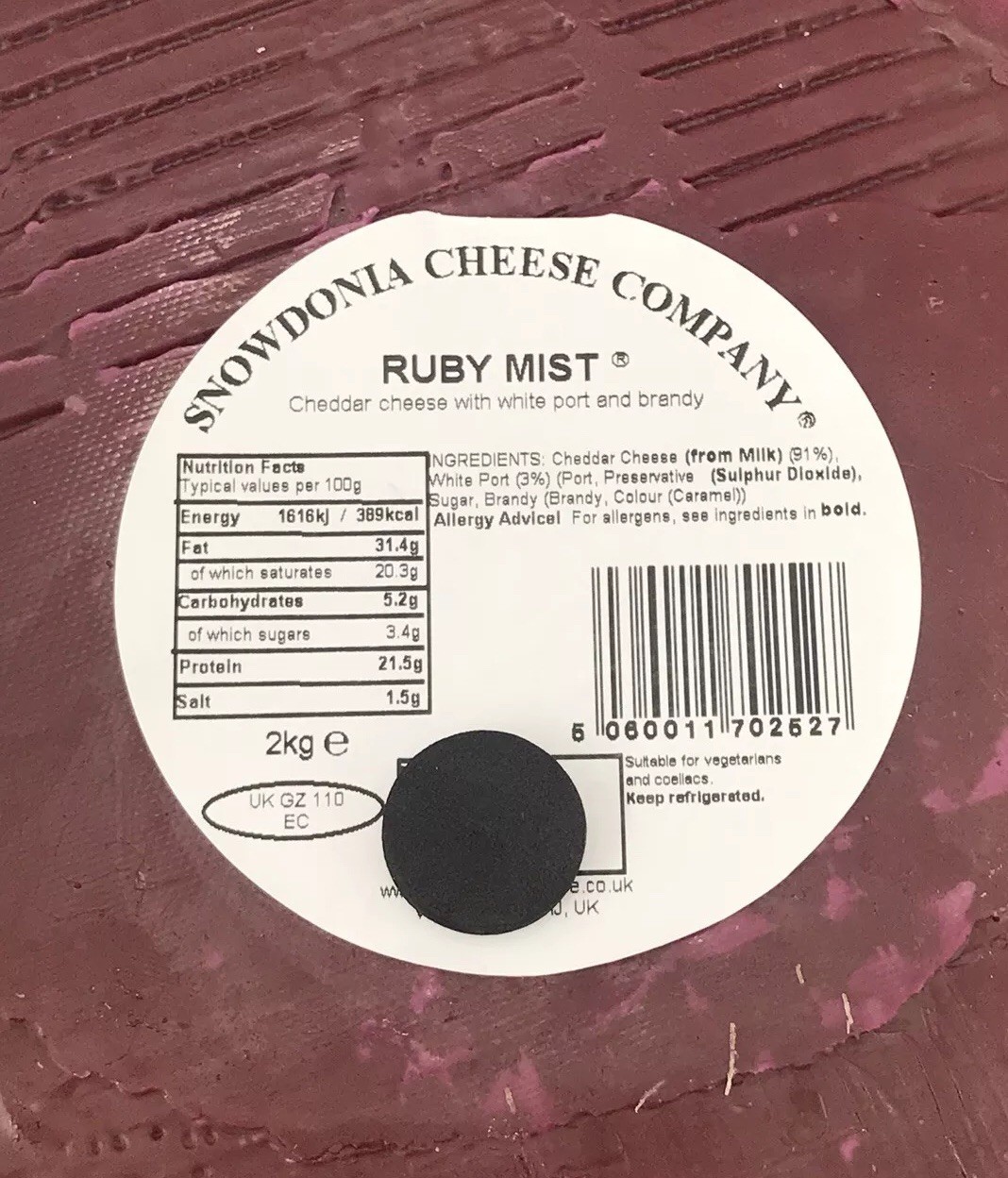 Snowdonia Cheese Company Ruby Mist 2kg Mature Cheddar With Port ...