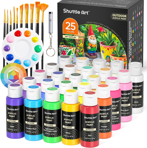 25 Colors Outdoor Acrylic Paint Set, 2Oz/60Ml Waterproof Acrylic Paint ...
